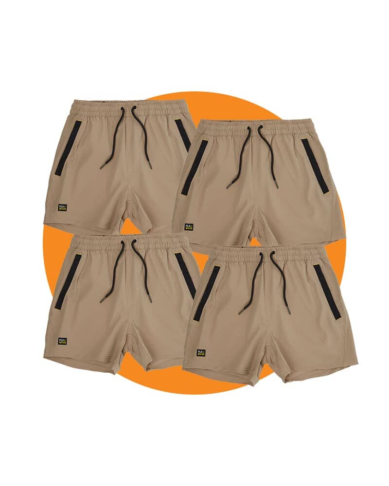 Bisley Tradies Flex And Move 4-Way Stretch Elastic Short 4 Value Pack ...