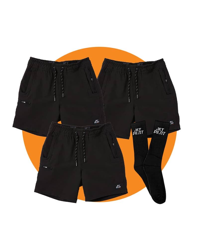Jetpilot Tradies Jet-Lite Hybrid Shorts Value - Black | Buy Online