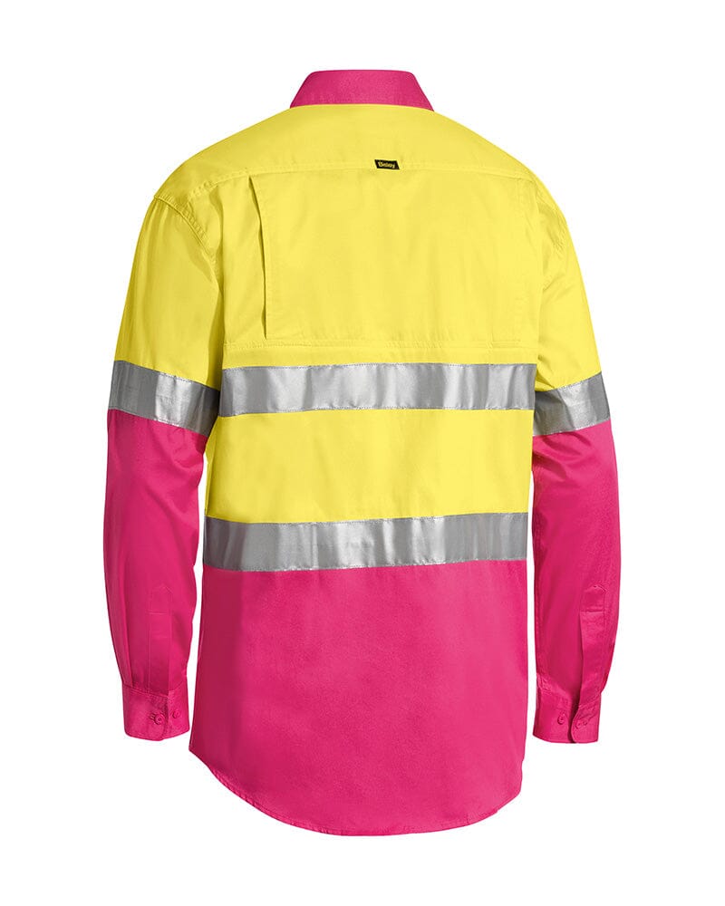 Bisley Taped Hi Vis Cool Lightweight LS Shirt - Yellow/Pink | Buy Online