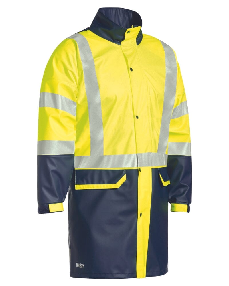Bisley Taped Hi Vis Stretch PU Rain Coat - Yellow/Navy | Buy Online