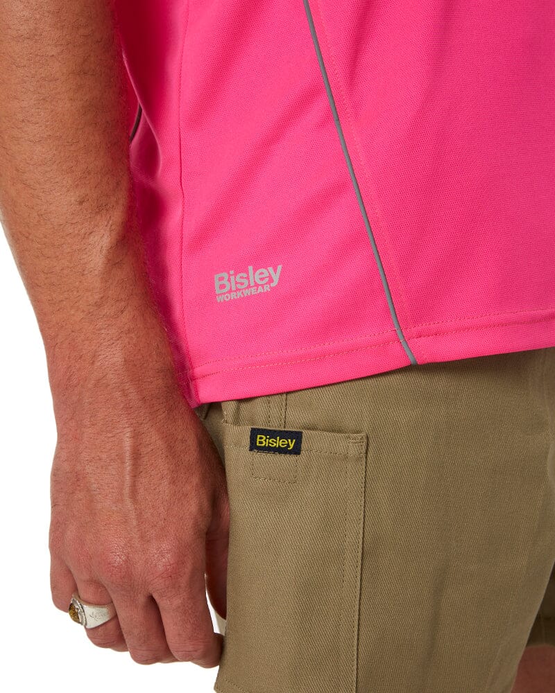 Bisley Cool Mesh Polo Shirt With Reflective Piping - Pink | Buy Online