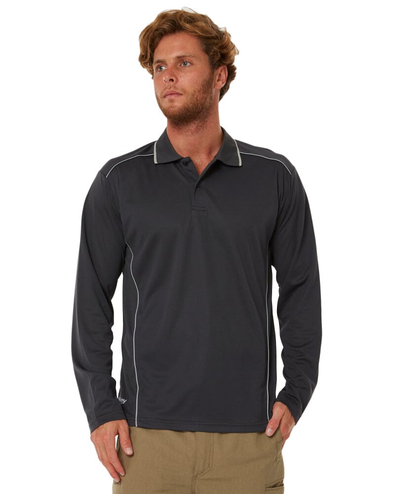 Bisley Cool Mesh LS Polo Shirt With Reflective Piping - Charcoal | Buy ...