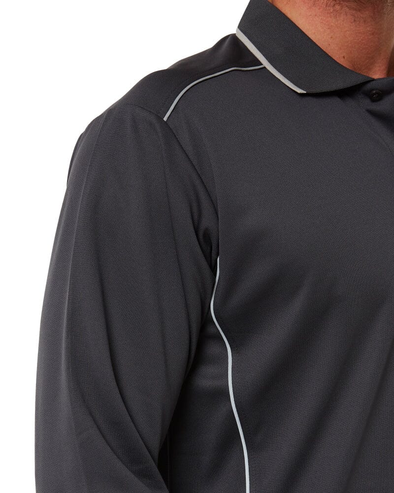 Bisley Cool Mesh LS Polo Shirt With Reflective Piping - Charcoal | Buy ...