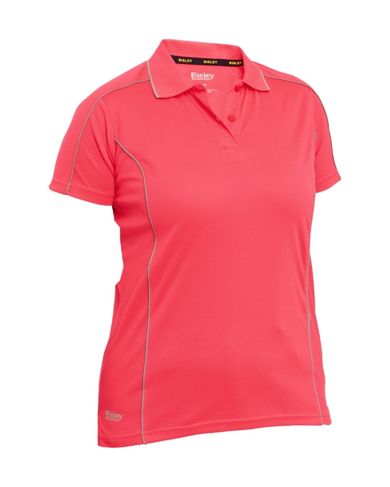 Bisley Womens Cool Mesh Polo Shirt With Reflective Piping - Hi Vis Pink ...