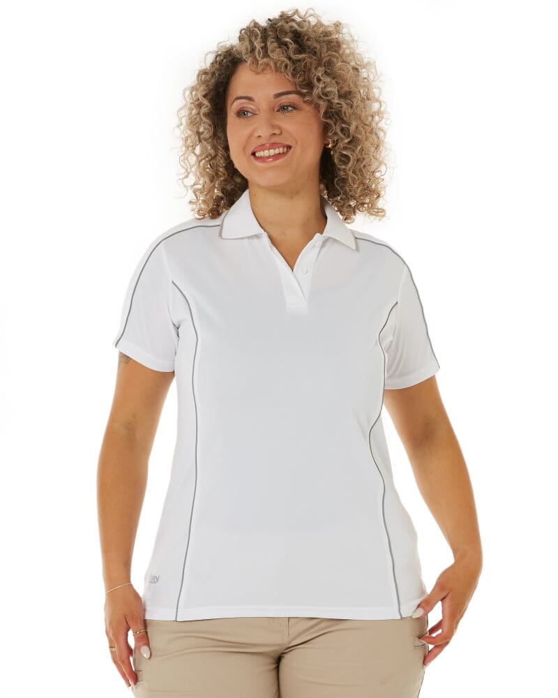 Bisley Womens Cool Mesh Polo Shirt With Reflective Piping - White | Buy Online