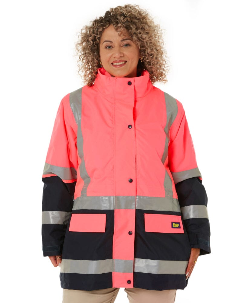 Bisley Womens Taped Hi Vis 5 In 1 Rain Jacket - Pink/Navy | Buy Online