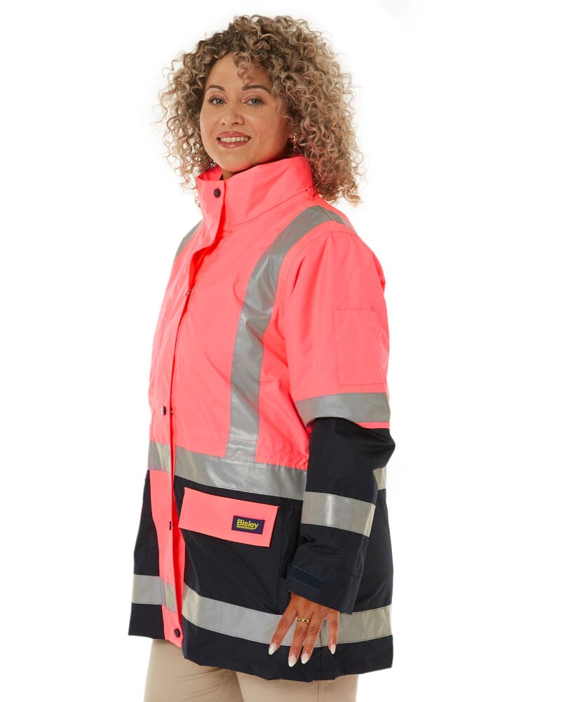 Bisley Womens Taped Hi Vis 5 In 1 Rain Jacket - Pink/Navy | Buy Online