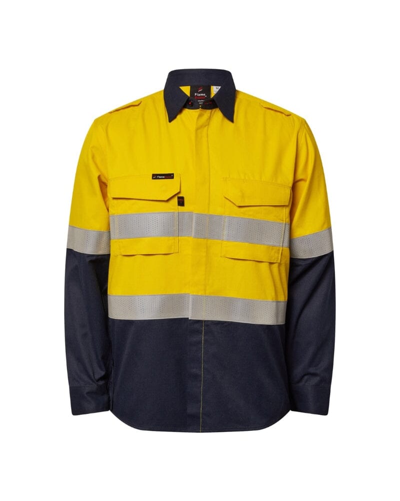 Flame Buster Hi Vis Reflective Shirt With Gusset Sleeves - Yellow/Navy ...