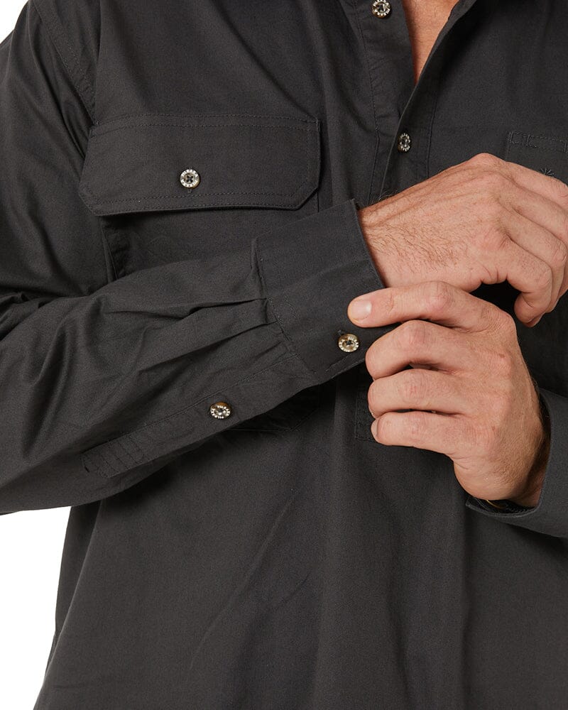 Pilbara Closed Front Cotton Twill Shirt LS - Charcoal | Buy Online