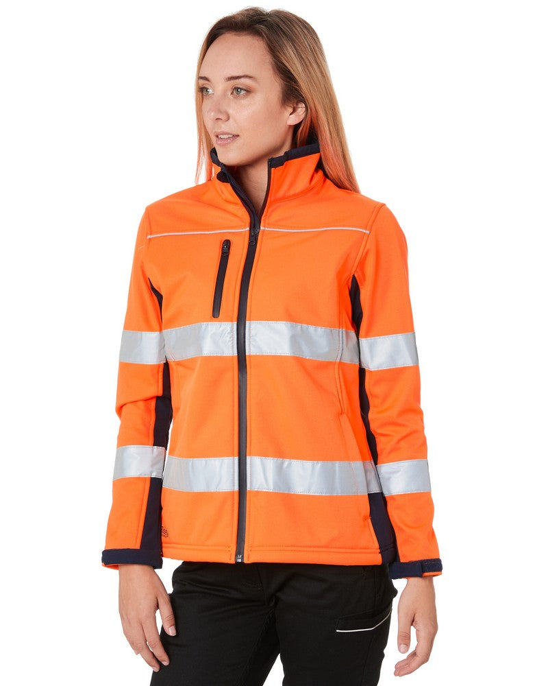 Bisley Womens Taped Two Tone Hi Vis Soft Shell Jacket - Orange/Navy ...