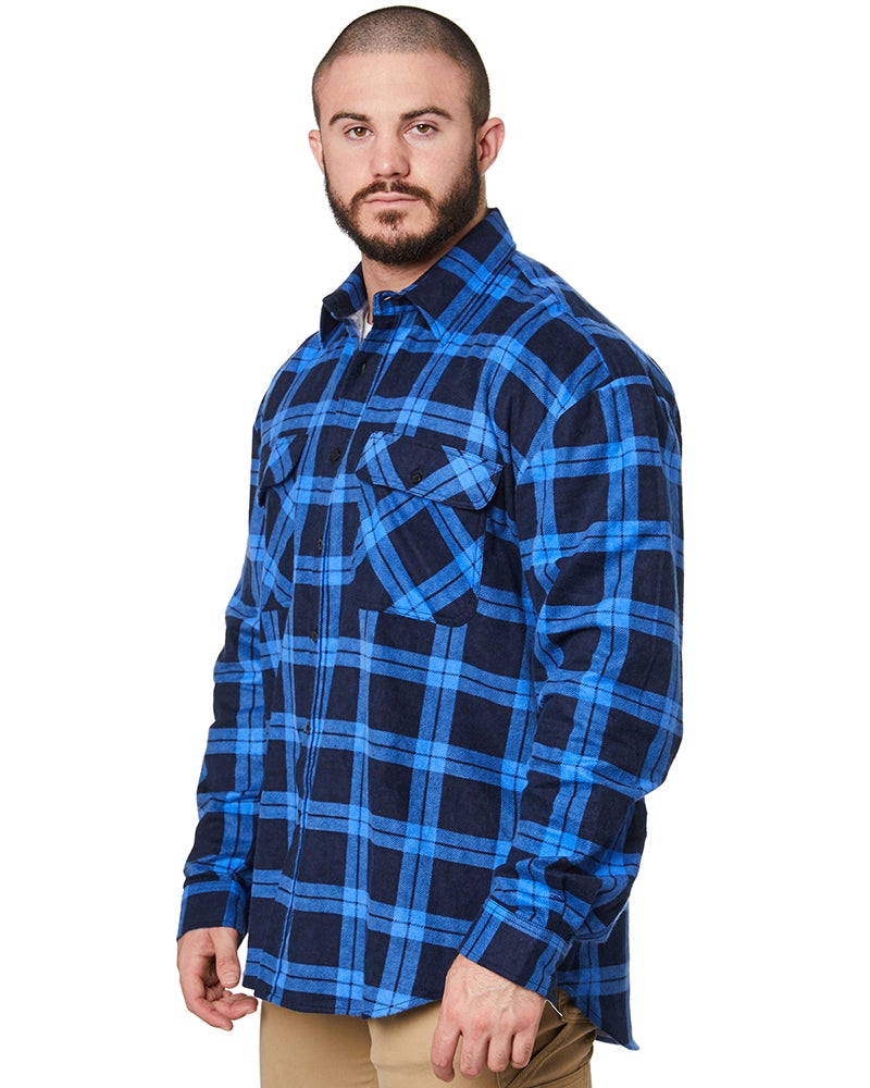 Ritemate Open Front Flannelette Shirt - Royal/Navy | Buy Online