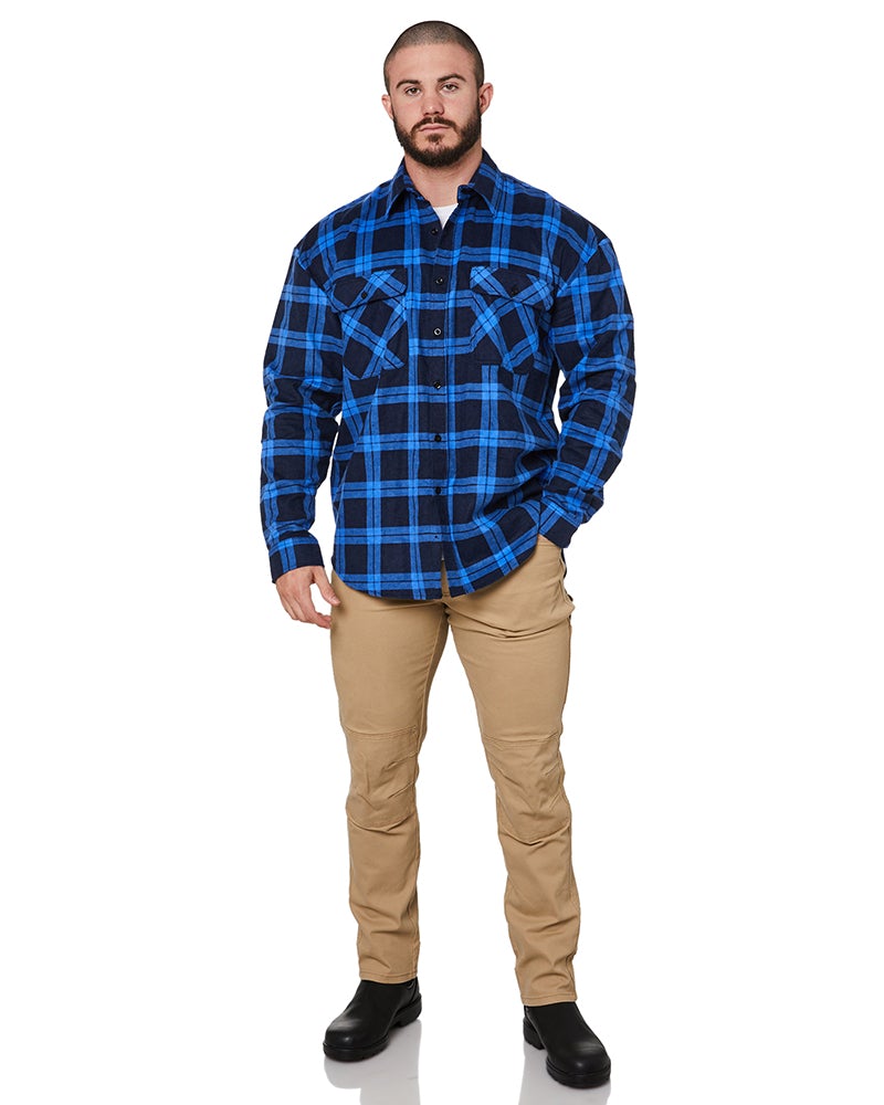 Ritemate Open Front Flannelette Shirt - Royal/Navy | Buy Online