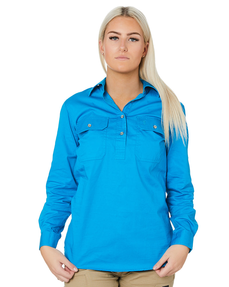 Pilbara Ladies Closed Front Shirt LS - Azure | Buy Online