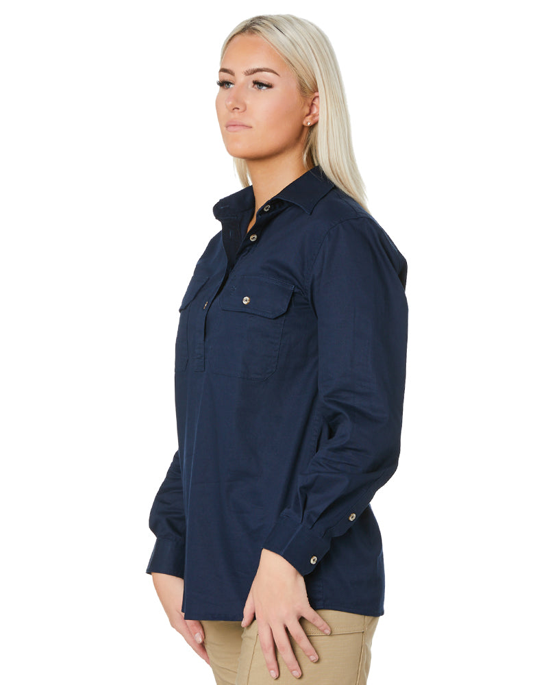 Pilbara Ladies Closed Front Shirt LS - French Navy | Buy Online