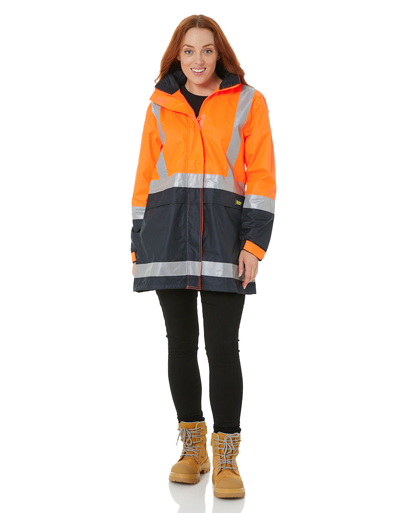 Bisley Womens H Taped Hi Vis Rain Coat - Orange/Navy | Buy Online