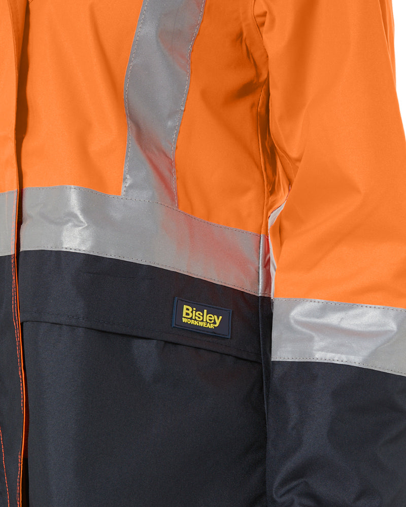 Bisley Womens H Taped Hi Vis Rain Coat - Orange/Navy | Buy Online