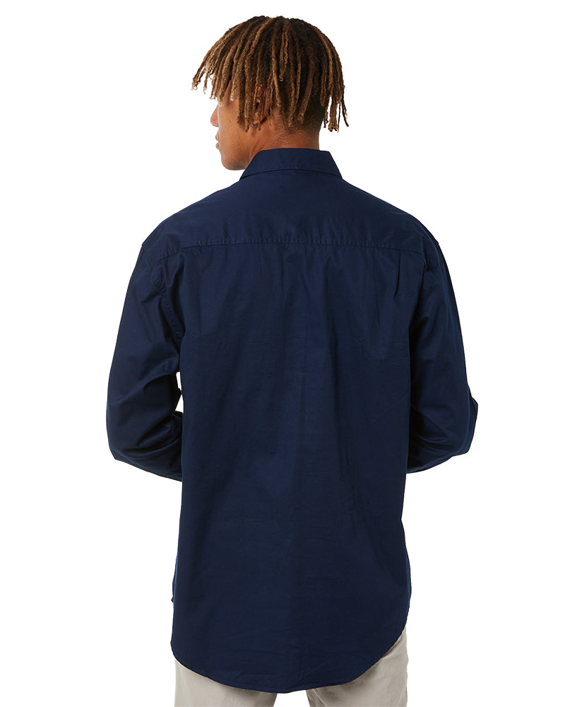 Pilbara Closed Front Cotton Twill Shirt LS - French Navy | Buy Online